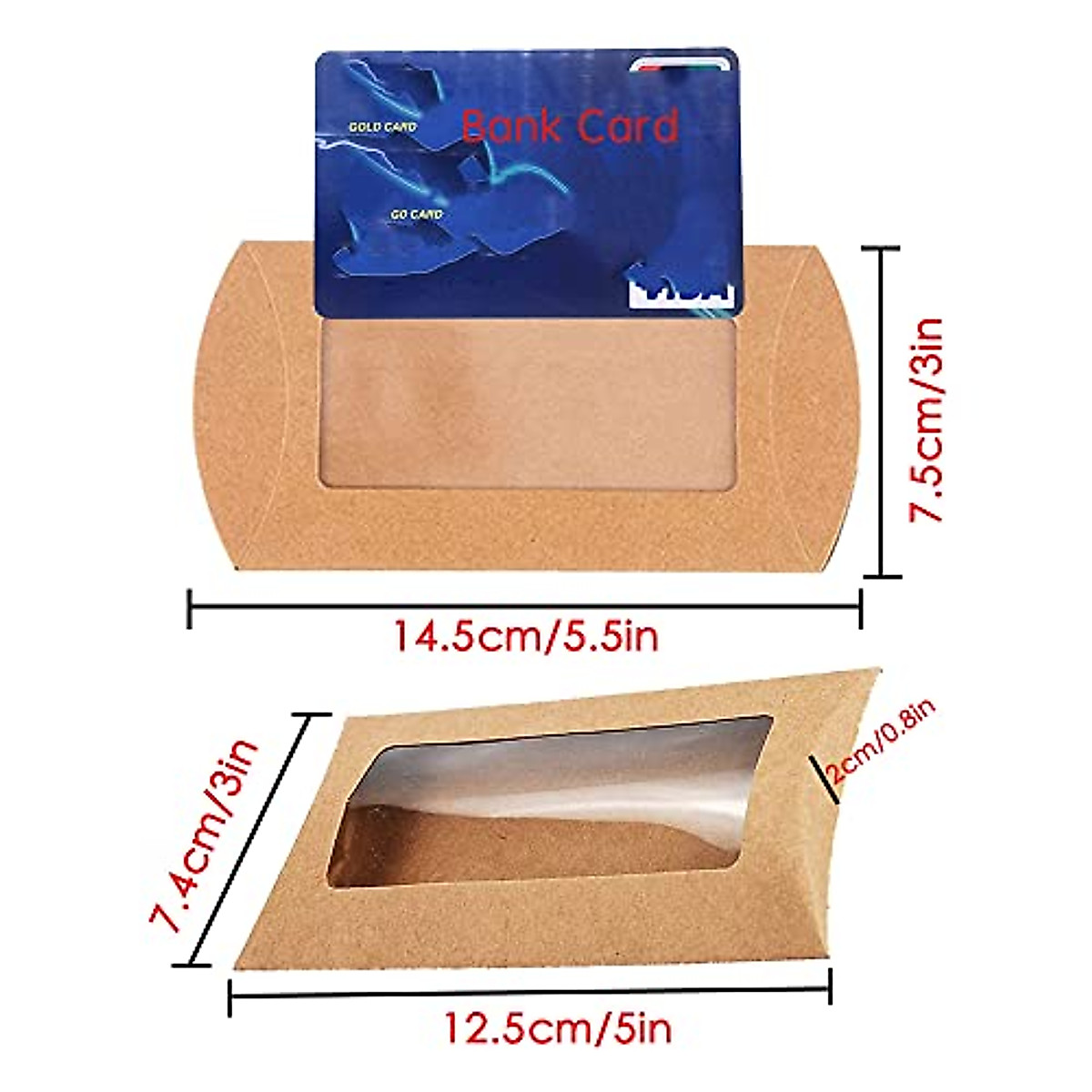 40pcs Kraft Paper Mini Pillow Packaging Box with Clear Window, Box Treat Gift Packaging Box for Bakery Candy Chocolate Jewelry Display Wedding Party Favor (Brown, 5 x 3 x 0.8 inches)