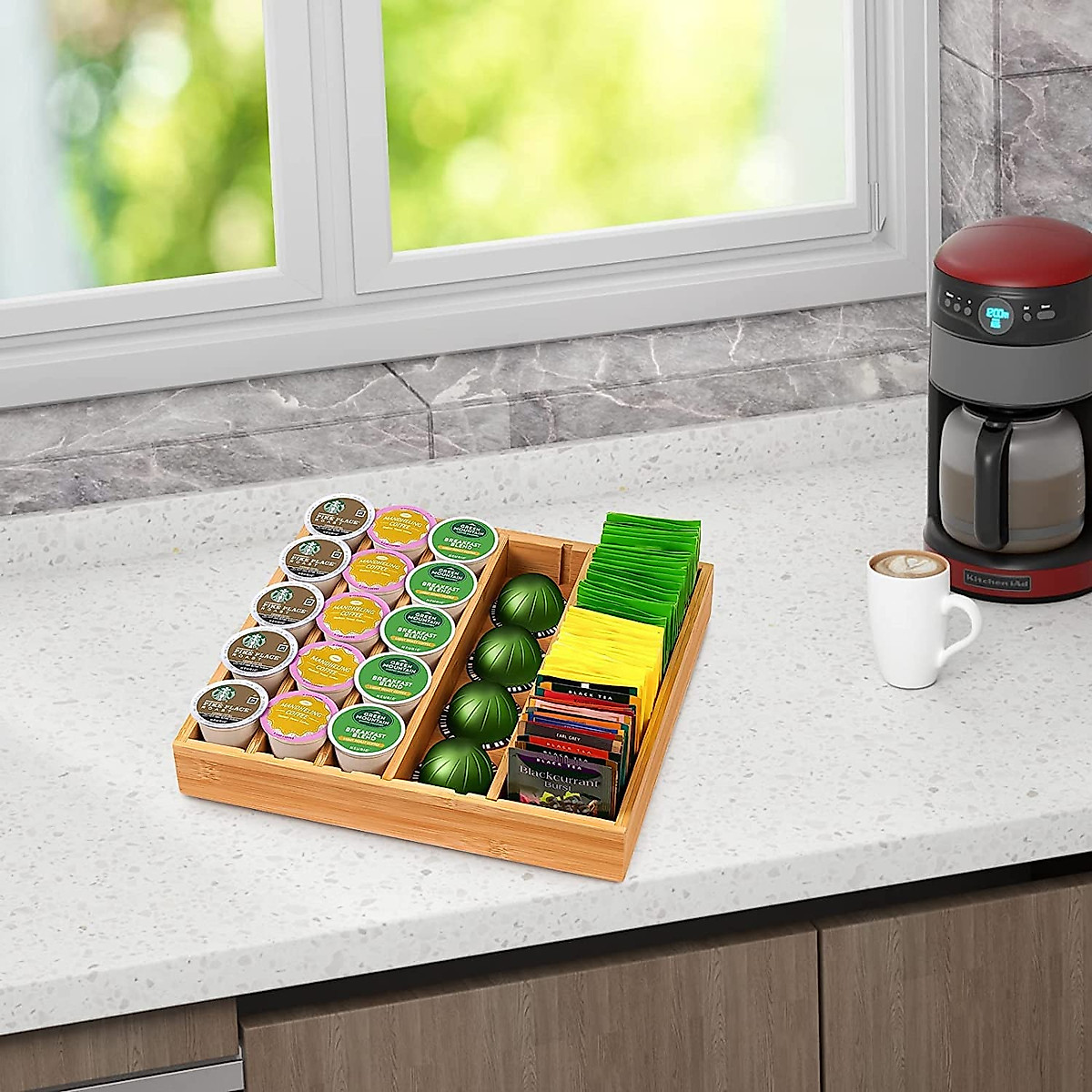 FUHUIM Bamboo k Cup Holder for Drawer Countertop, Coffee pod Holder Organizer , K- Cup Storage for Coffee Station Home Office and Kitchen (Bamboo)