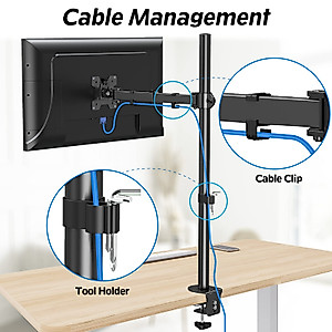 MOUNTUP Single Monitor Desk Mount, Tall Monitor Stand for 13-32 Inch Screen, Fully Adjustable Computer Desk Mount, Articulating Monitor Arm, VESA Mount with Clamp/Grommet Mounting Base, up to 17.6lbs