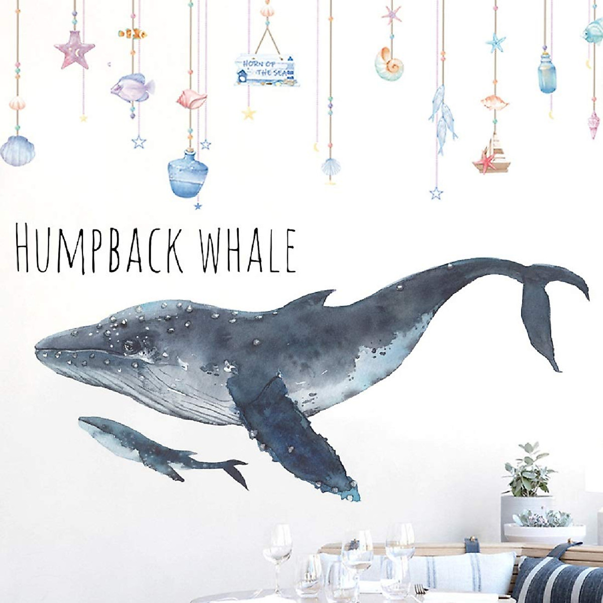 Humpback Whale Wall Decals Marine Animal Stickers Peel and Stick Art Mural Decor for Home Office Dorm Party Nursery