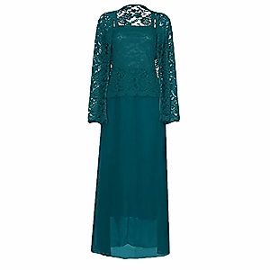 Wedding Guest Dress,Wedding Guest Dresses for Women Fall Sexy Dress Plus Size Long Maxi Solid Two Piece Lace Cardigan Chiffon Party Wedding Long Dress Graduation Black Formal Dress(Green-4,3X-Large)