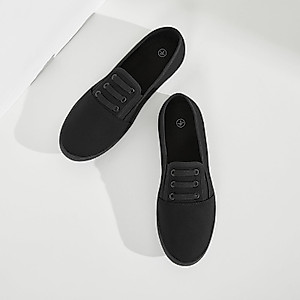 Women's Canvas Slip on Sneakers Casual Slip on Walking Shoes Womens Tennis Shoes Flat Dress Shoes Non Slip Work Shoes(Black Mno.us8)