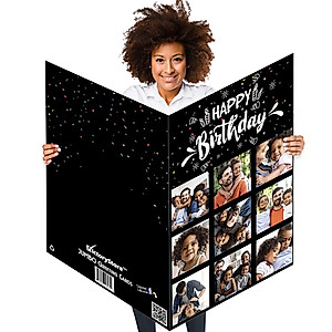 VictoryStore Jumbo Custom Happy Birthday Greeting Card, 9 Photos, 3x4 ft, Corrugated Plastic, Personalized Inside Text, Includes Envelope