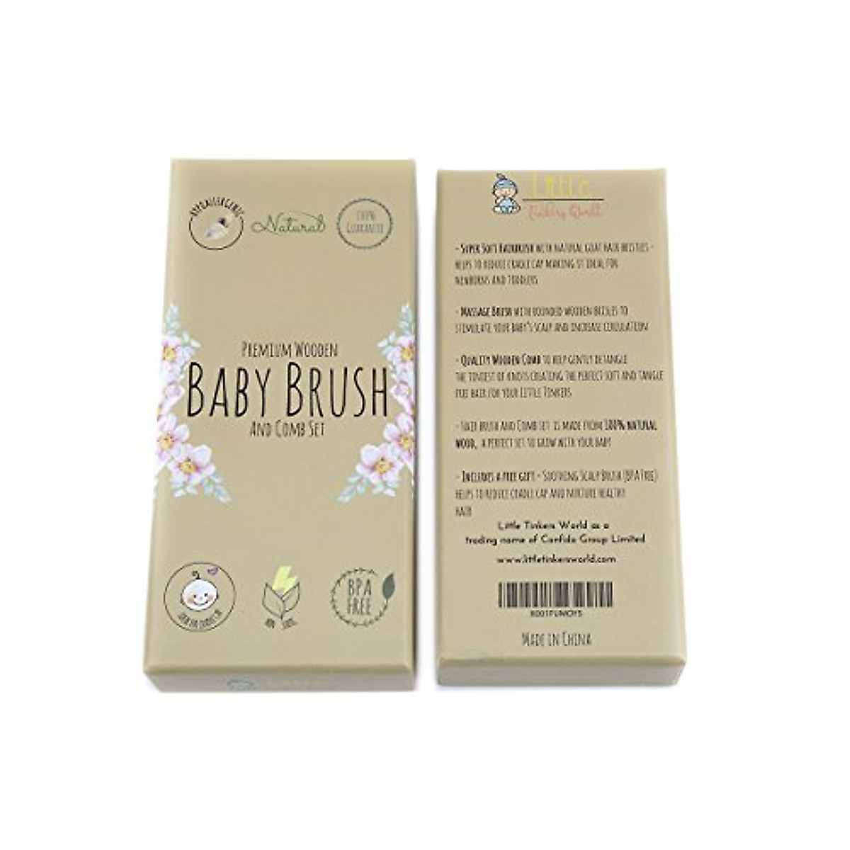 Wooden Baby Hair Brush and Comb Set (4-Piece) for Newborns and Toddlers | Ideal for Baby Cradle Cap | Wood Bristles Baby Brush | Baby Massage and Scalp Brush | Perfect for Baby Registry Gift Set