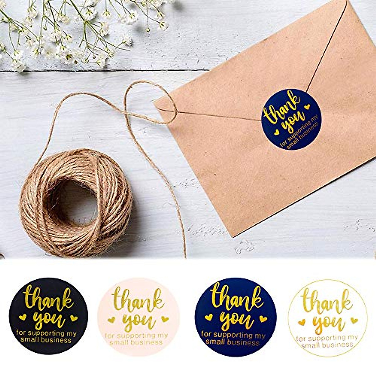Thank You Stickers, 1.5" Multiple Color Golden Font Design Thank You Stickers, 500 Labels Each Roll