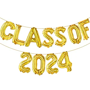 KatchOn, Gold Class of 2024 Balloons - 16 Inch | Graduation Balloons for Graduation Decorations Class of 2024 | Class of 2024 Decorations, Graduation Balloons Class of 2024 | Graduation Decorations