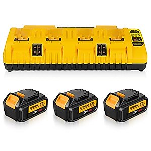 DCB104 Battery Charger Replacement for Dewalt 20V Battery Charger Station and 3 Pack Battery Repalcement for Dewalt 20V Battery (3 Batteries Included)