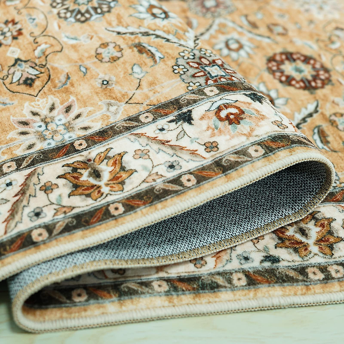 Washable Kitchen Runner Rug - 2'6''x12' Hallway Rug Distressed Mats Non-Slip Soft Room Floor Carpet for Dining Room (Gold, 2'6'' x 12')