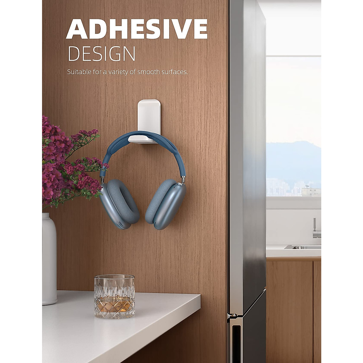 Lamicall Headphone Stand, Sticky Headset Hanger - Adhesive Headphone Holder Hook Mount, Headset Stand Holder Clip Under Desk, Earphone Clamp for Airpods Max, HyperX, Sennheiser, White