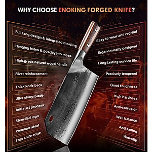 ENOKING Cleaver Knife Serbian Chef Knife Hand Forged Meat Cleaver German High Carbon Stainless Steel Chopping Butcher Knife Kitchen Knives with Full Tang Handle for Home and Restaurant, Ultra Sharp