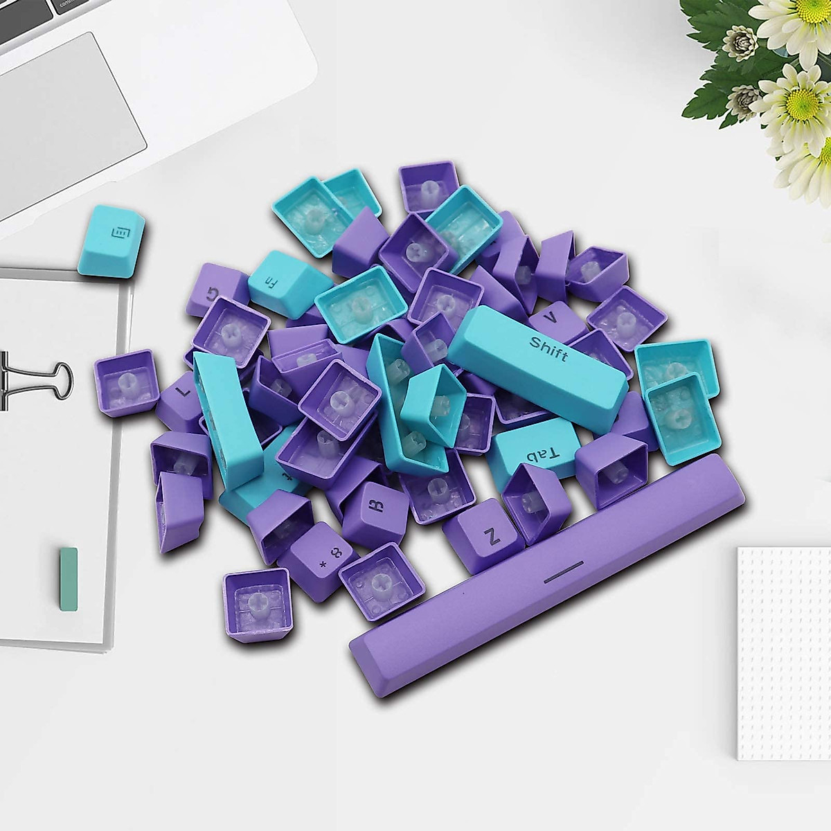 Taeeiancd PBT Keycaps for 60 Percent Mechanical Gaming Keyboard OEM Profile 61 Keycaps Set with Key Puller for Cherry MX Switches (Purple)