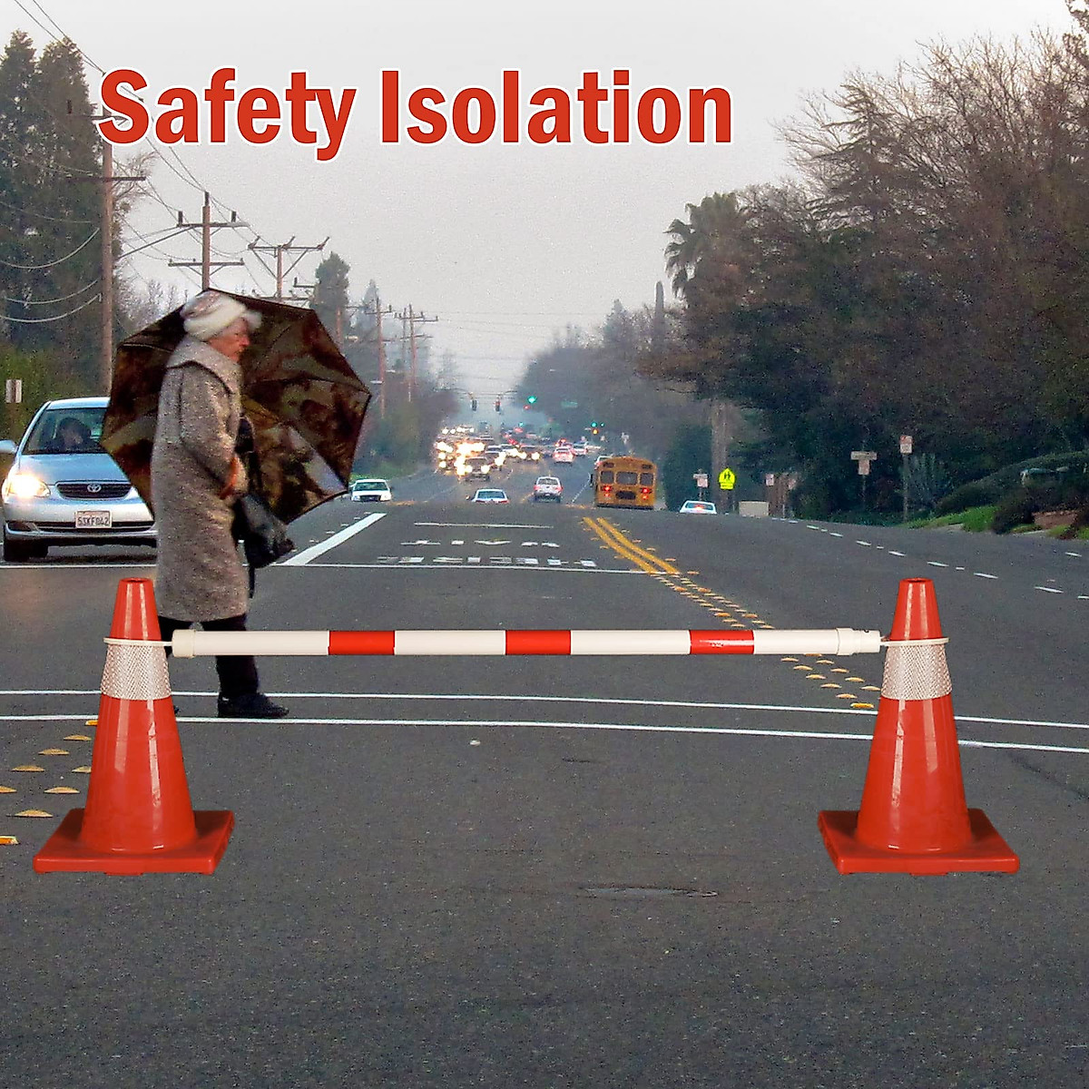 6 Pack Retractable Traffic Cone Bar from 4ft to 7.2ft, Expandable Safety Cone Bars for Parking Lots，Barricade for Road Construction