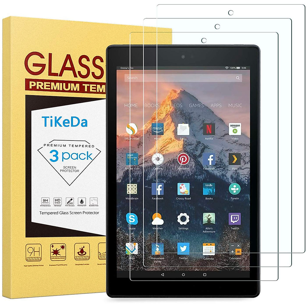 TiKeDa [3-Pack Screen Protector for Amazon Kindle Fire HD 8 (2018/2017/2016 Release) Hard Tempered Glass/HD/9H Hardness High Definition Clear-Not Fit Fire HD 8 2020