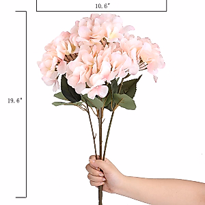 Blooming Paradise Artificial Fake 5Flowers Plants Silk Hydrangea Arrangements Wedding Bouquets Decorations Plastic Floral Table Centerpieces Home Kitchen Garden Party Festival Bar DIY (Light Pink)