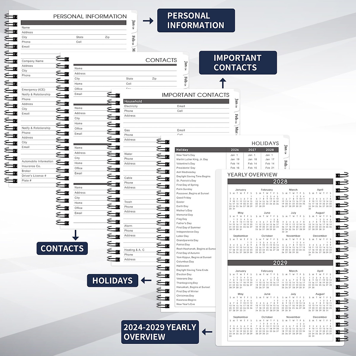 2024-2028 Monthly Planner/Calendar - 5 Year Monthly Planner 2024-2028 with Tabs, Jan 2024 - Dec 2028, 6.4" x 8.5", 60 Monthly Planner, Two-Side Pocket, 9 Notes Pages, Suitable for Long-Term Planning