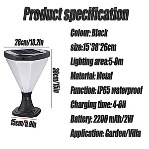 MODEBHD Solar Home Modern Outdoor Post Light Black Acrylic Lampshade Exterior Lamp Post Lights Fixture Simple Metal Material Pole Lantern Light Capted Garden Decoration Column Lamps