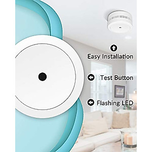 Ecoey Small Smoke Detector Alarm, 10 Year Fire Alarms Smoke Detectors with Built-in 3V Battery, Smoke Alarm with Big Test Button and Silence Function for House, FJ135, 2PACK