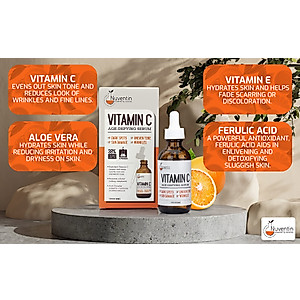 Nuventin Pure Vitamin C Facial Serum Skin Care Anti-Aging Moisturizer Vitamin C Face Booster W/Antioxidants For Dry Skin, Age Spots, Sun Damaged Skin, Wrinkle Repair, & Uneven Skin Tone, 1.75 Fl Oz