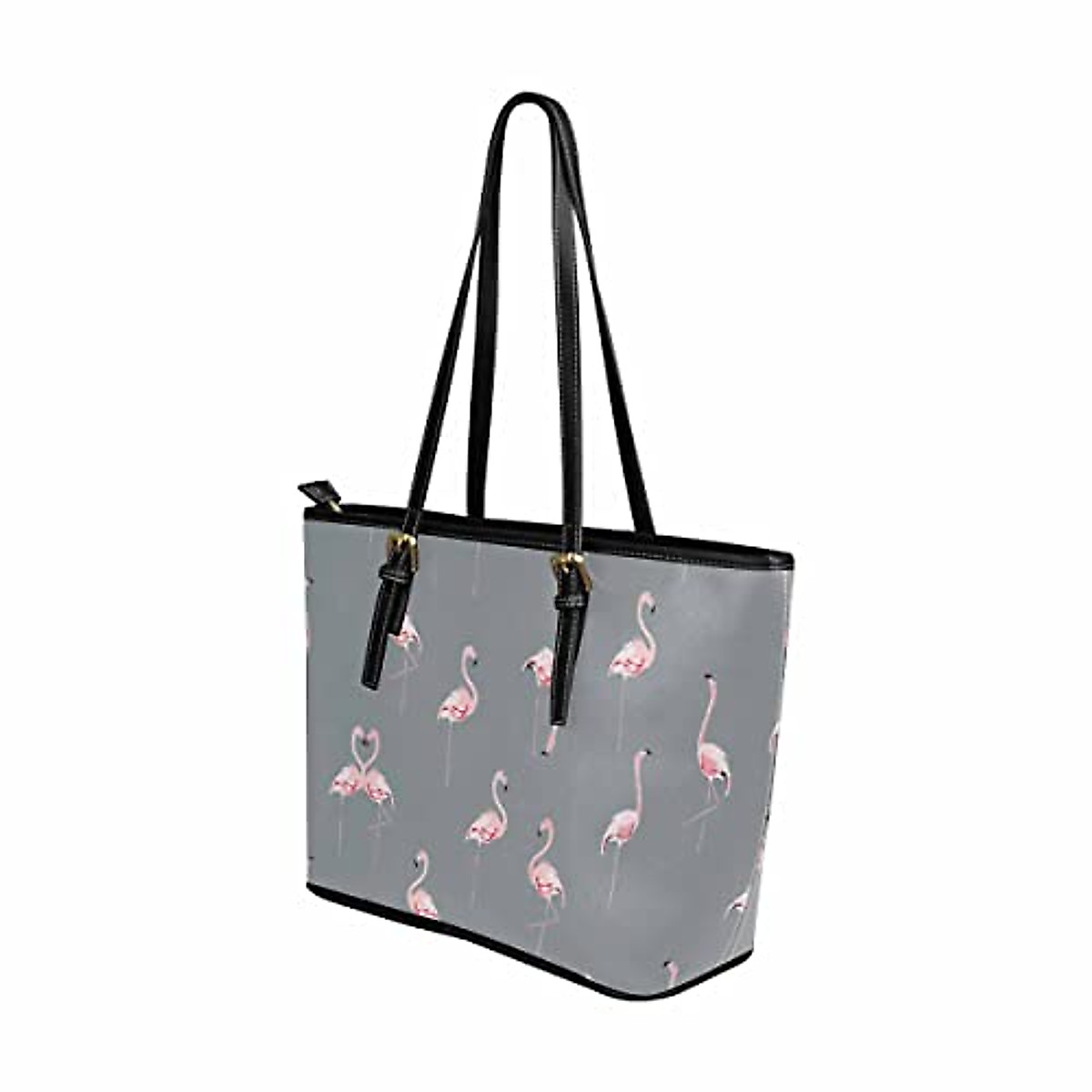 InterestPrint Flamingo Flock on Grey Background Handbags Ladies Purses Shoulder Bags Tote Bag