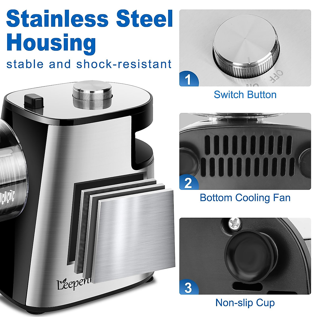 LEEPENK Electric Cheese Grater 5 In 1 Electric Vegetable Cutter Slicer 2023 Upgrade 250w Electric Grater with Large Direct Inlet and 5 Different Blades for Vegetables,Block Cheese and Fruits