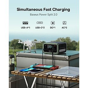 Baseus Laptop Power Bank 140W - 48,000mAh 6-Port Portable Power Station with 2 AC Outlets, Smart Digital Display, LED Light, LiFePO4 Backup Battery Pack for MacBook, Dell, Travel, Outdoor Camping