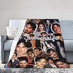 Cute Ian Somerhalder Throw Blanket Super Soft Flannel Air Conditioning Blanket for Halloween Christmas Daily Gift, Suitable for Sofa Bed Car in All Seasons,50×40inch