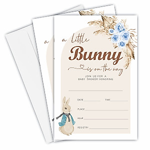 JCVUK Baby Shower Invites,Boho Bunny Theme Baby Shower Invitation Cards With Envelopes(25 Pack), Purple Bunny Baby Shower Decorations And Supplies For Boys Girls(YQK-B05)