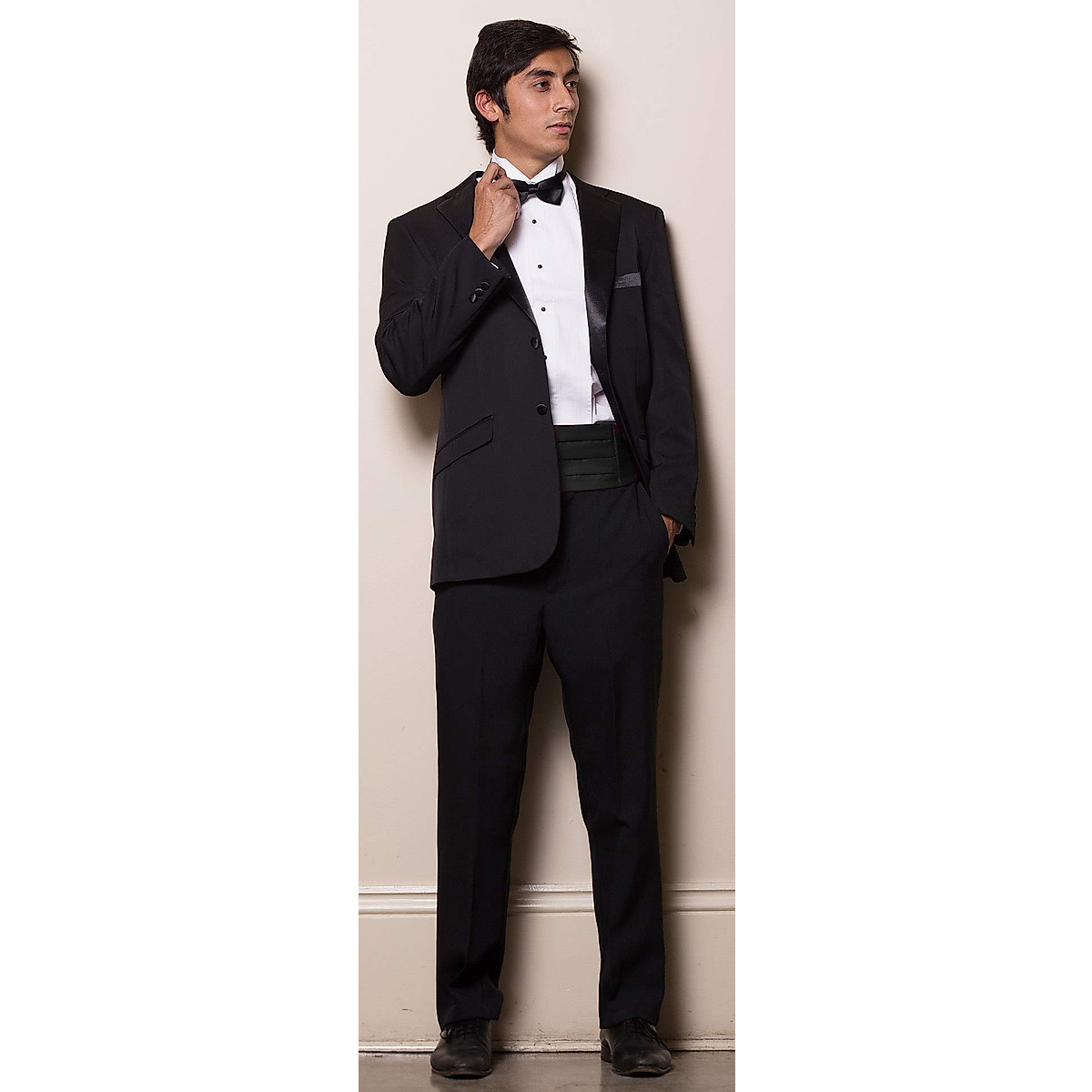 New Mens 5 Piece (5pc) Complete Single Breasted Black Tuxedo Suit, 44 Regular