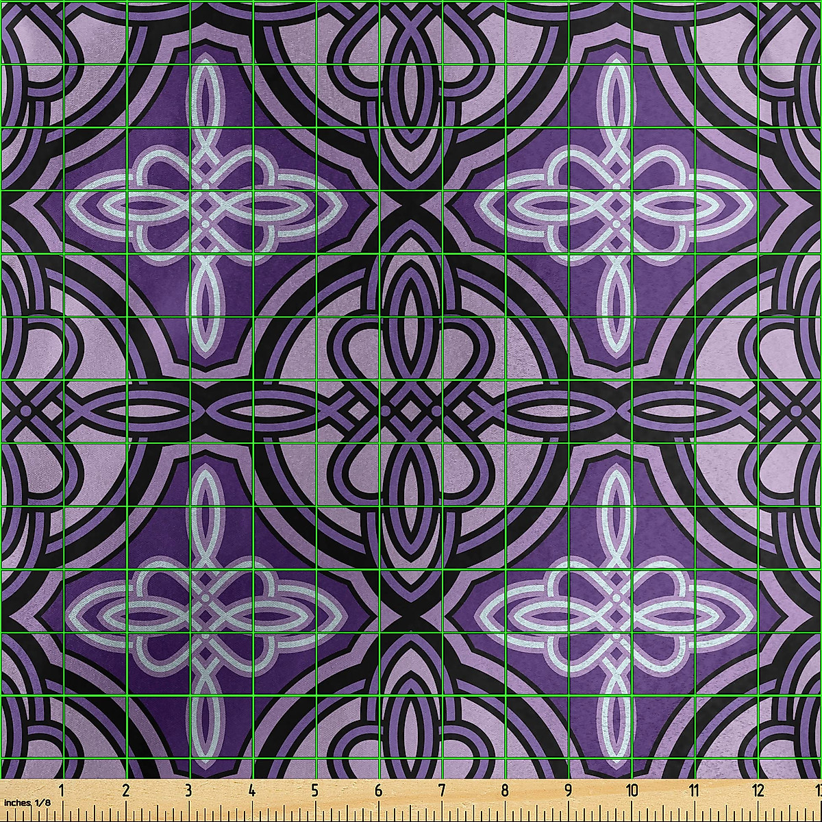 Ambesonne Celtic Fabric by The Yard, Unique Celtic Knot with Swirling and Twisted Line Details Print, Decorative Satin Fabric for Home Textiles and Crafts, Violet Lilac
