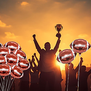 Deermon Super 12 Pack 20 Inches American Football Rugby Mylar Foil Balloons, Sports Themed Brown Football Decoration Party Helium Aluminum Balloon