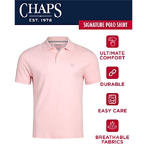 Chaps Men's Polo Shirt - Classic Fit Short Sleeve 2-Button Double Knit Cotton Polo Shirt (S-XL), Size Medium, Pink Carnation