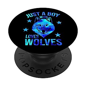 Just a Boy Who Loves Wolves Galaxy Space Wolf Lover Themed PopSockets Swappable PopGrip