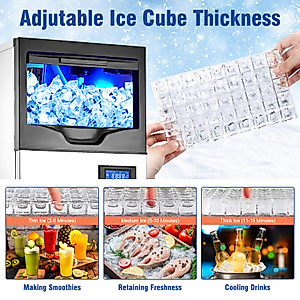 Commercial Ice Maker Machine,Freestanding/Under Counter Stainless Steel Ice Machine,100Lbs/24 Hour with 35Lbs Ice Storage Capacity, Perfect for Restaurant/Bar/Cafe/Shop/Home/Office