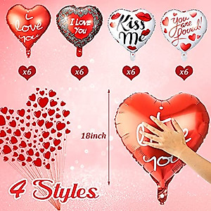 24 Pieces Valentines Day Balloons I Love You Foil Balloon Kiss Me Heart Decorations Anniversary Romantic 18 Inch Balloon for Valentines Sweetest Day Wedding Supplies