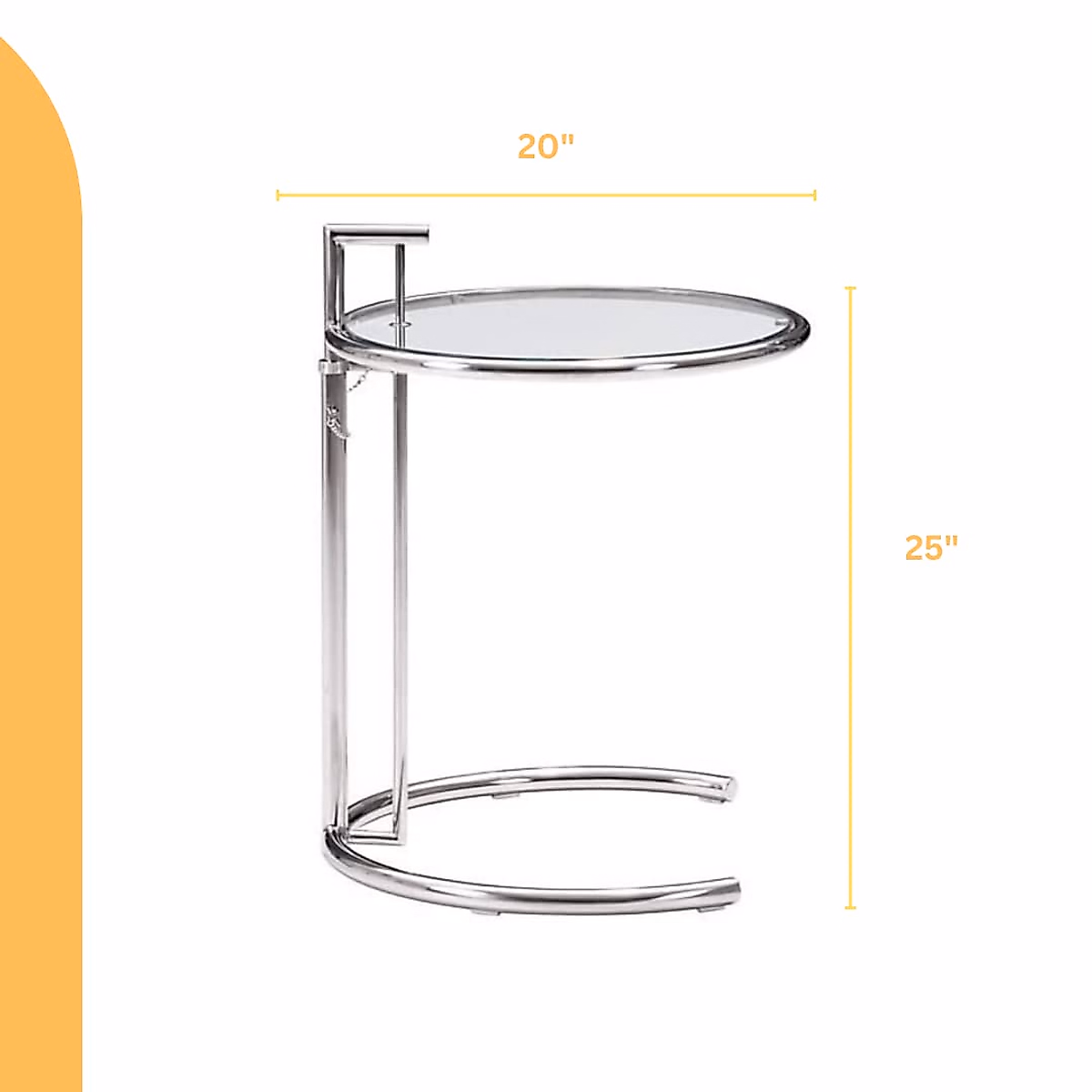 First of a Kind Side End Table with Glass for Living Room Study Lounge Office - Eileen Side Table, Height Adjustable Glass Side Table