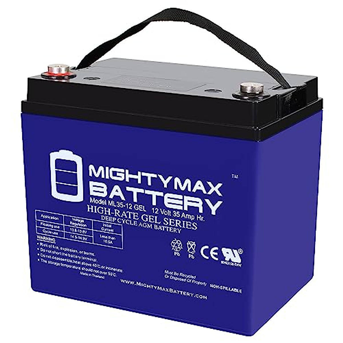 Mighty Max Battery ML35-12GEL - 12 Volt 35 AH, GEL Type, Internal Thread (INT) Terminal, Rechargeable AGM Battery