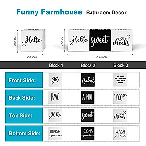 Farmhouse Set of 3 for Bathroom Decor Funny Bathroom Sign with Unique Sayings Rustic Wooden Bathroom Shelf Decor Cute Black and White Bathroom Decor For The Guest Restroom Home Decoration