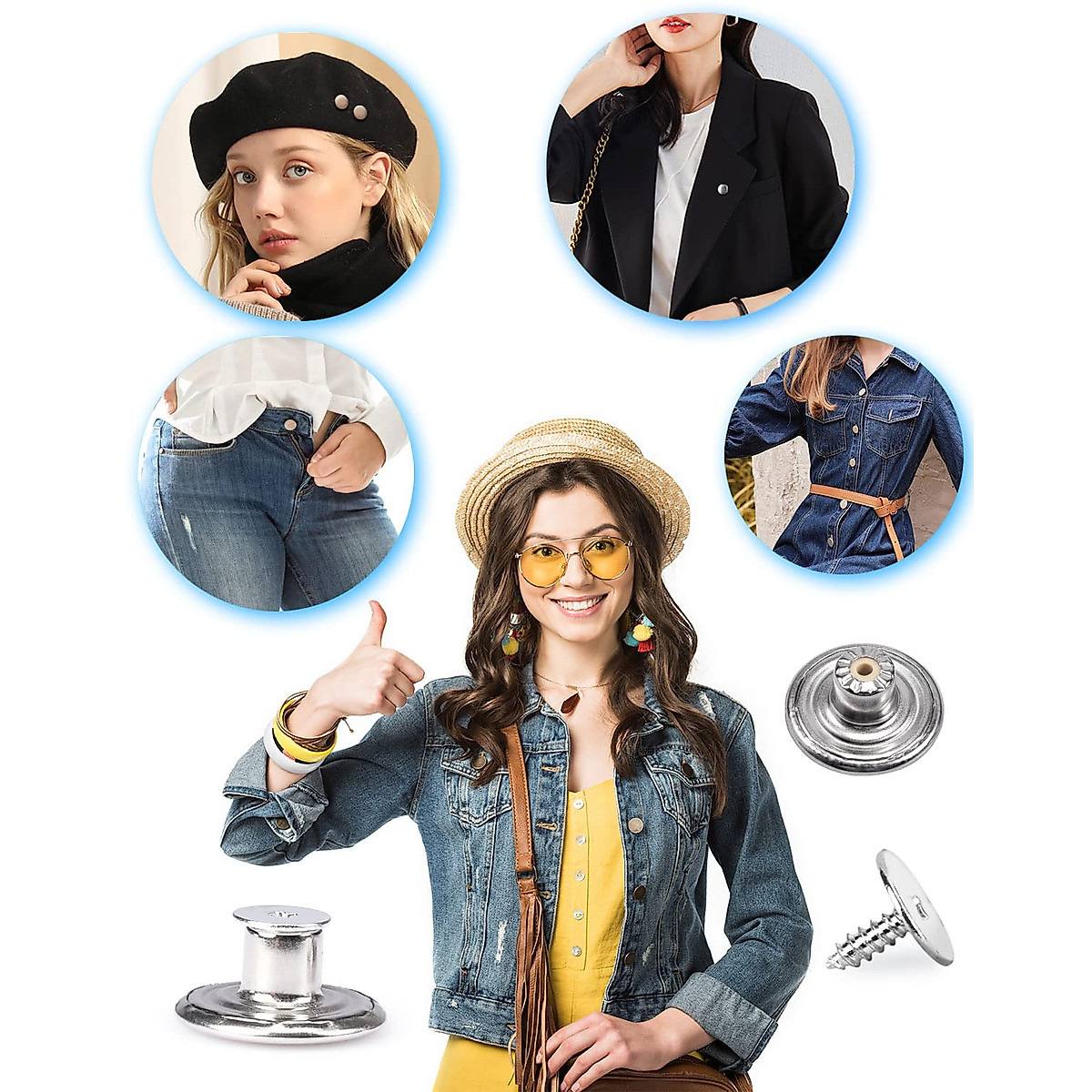 Jeans Button Replacement No Sew: YUANHANG 24 Sets Metal Buttons for Pants - Instant Adjustable Button - Tighten Waist Size by 1 Inch or Extend an Extra Inch - Contains A Removable Screwdriver