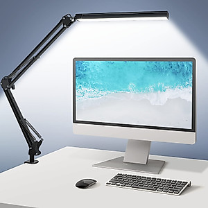 ODOM Desk Lamp, Swing Arm Desk Lamps with Clamp, 10 Brightness for Desk Light, Eye-Caring Desk Lamps for Home Office, Upgraded 12V Adapter with Memory Function