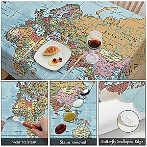 Swono World Map Rectangle Tablecloth Vintage Global Political Map Durable Table Cloth Dining Table Cover for Home Kitchen Restaurant Party Buffet Picnic, 50x72 Inch, Blue