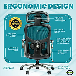 OFFICE FACTOR 500 Lbs Rated Ergonomic Big and Tall Office Chair Flip-Up arms, Mesh Office Chair, Swivel Office Chair with Anti Scratch Wheels, Mesh Executive Chair (Black with Headrest)