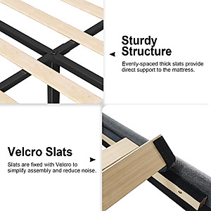 Sismplly Full Size Platform Bed Frame with Upholstered Wingback Headboard, Wooden Slats Support, No Box Spring Needed, Easy Assembly, Dark Grey