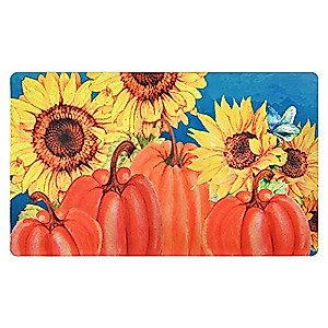 VERTKREA Thanksgiving Area Rug, Sunflower Pumpkin Mats, Autumn Floor Mats Rubber Rugs for Indoor Outdoor Entryway Kitchen Living Room Bedroom Bathroom, 18 x 29.5 Inches