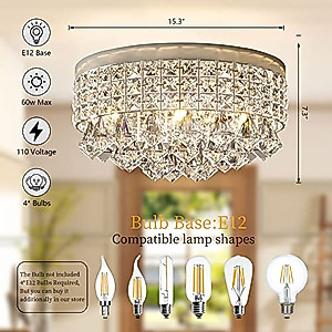 Maxax 4 Lights Crystal Chandelier, Modern Drum Ceiling Light Fixture Lamp, Raindrop Flush Mount Round Metal Shade, for Dining Room, Living Room, Bathroom, Bedroom, Chrome
