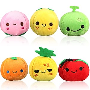 6 Pcs Soft Mini Plush Fruits Colorful Stuffed Fruits Lovely Peach Orange Pineapple and Cantaloupe for Toddlers Backpack Keychain Easter Eggs Fillers Basket Stuffers Birthday Gifts Party Decor