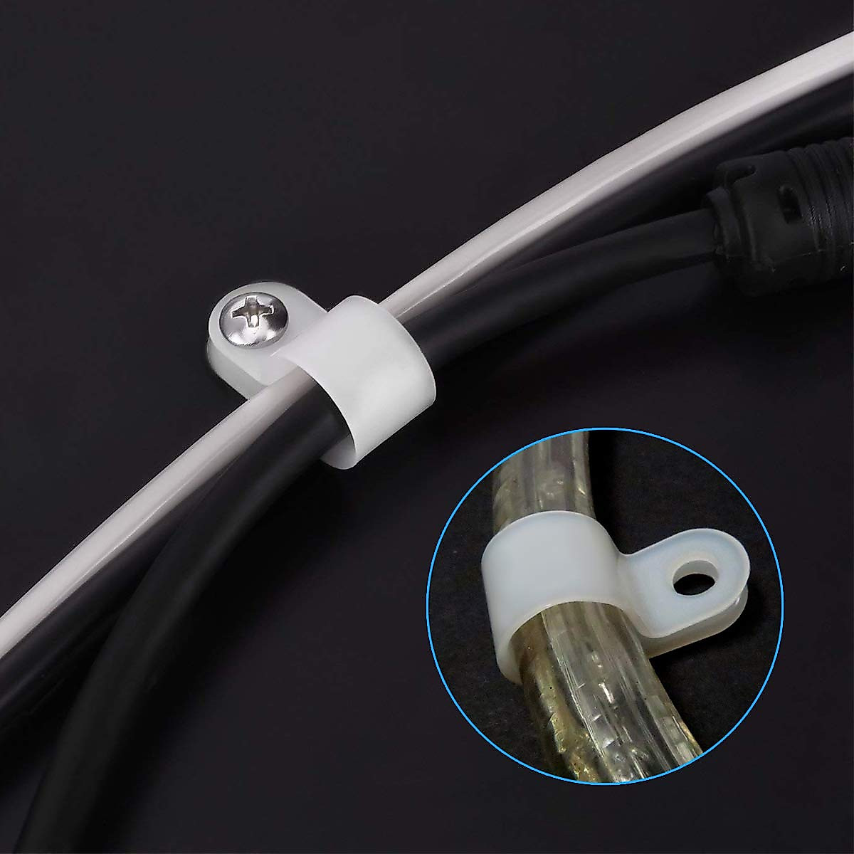 LOKMAN 50 Pack 1/4 Inch Rope Light P-Style Mounting Clips with Compatible Stainless Steel Pan Head Phillips Screws