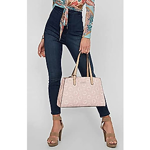 GUESS Women's Elsa Logo Print Satchel Crossbody Bag Handbag - Natural/Brown