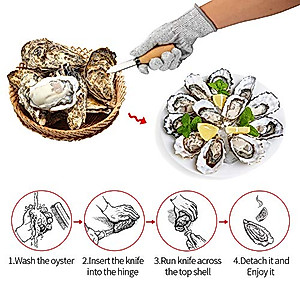 Milky House Oyster Shucking 4 Pieces Set, Oyster Shucker Opener Tool Oyster Shucking Knife with Level 5 Protection Food Grade Cut Resistant Gloves, XL