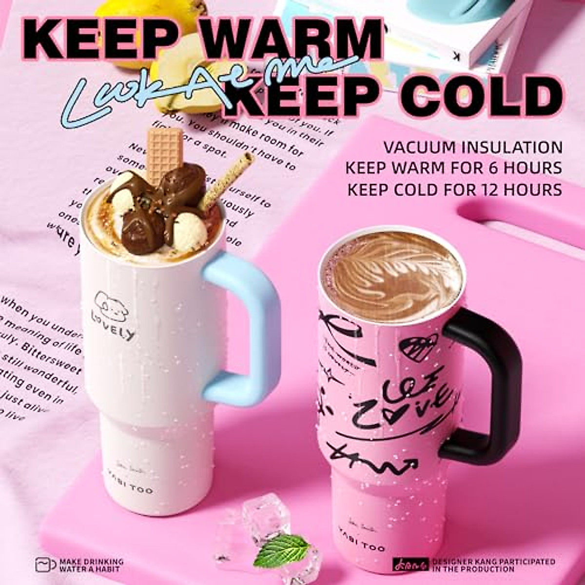 John Smith 40 oz Tumbler with Handle and Straw Reusable Stainless Steel Water Bottle Travel Mug Cupholder Friendly Gifts for Women Men Him Her (Black)