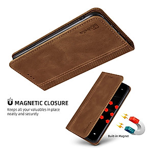 AKABEILA for Oppo Reno 6 Pro Plus 5G Case Luxury PU Leather Flip Wallet Case Card Holder Magnetic Closure Kickstand Shockproof Women Men Mobile Phone Cover for Oppo Reno 6 Pro 5G 6.55" Light Brown